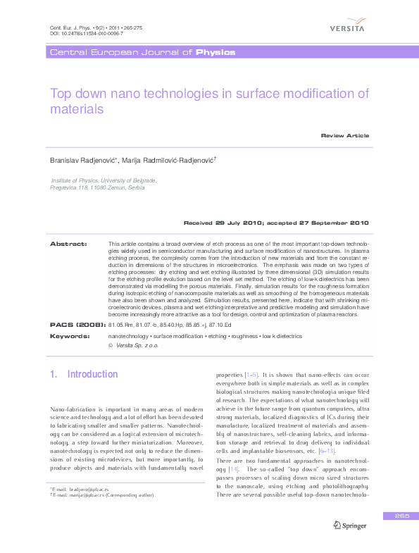 (PDF) Top down nano technologies in surface modification of materials