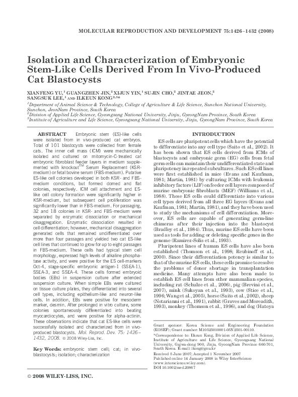 (PDF) Isolation and Characterization of Embryonic Stem Cell-Like Cells ...