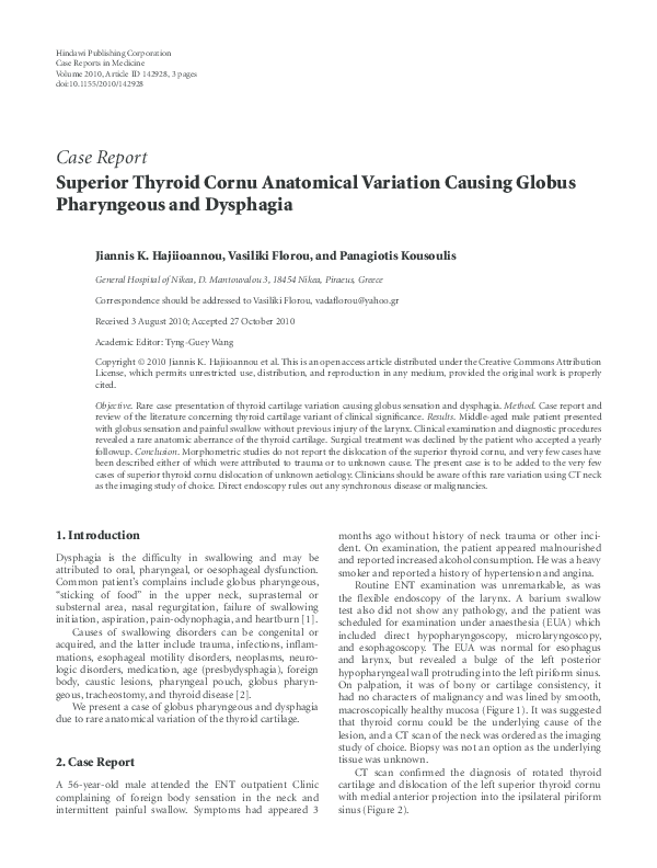 (PDF) Superior Thyroid Cornu Anatomical Variation Causing Globus ...