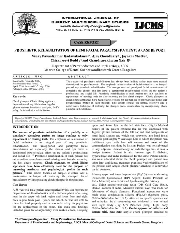 (PDF) Prosthetic Rehabilitation of hemi facial paralysis patient: A ...