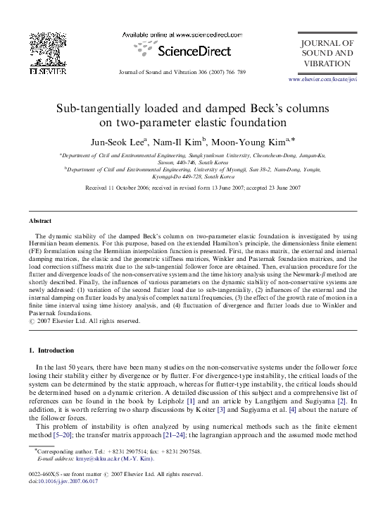 (PDF) Sub-tangentially loaded and damped Beck's columns on two ...