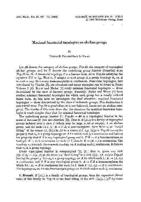 (PDF) Maximal functorial topologies on abelian groups
