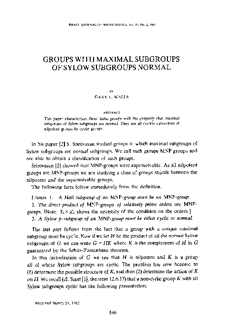 (PDF) Groups with maximal subgroups of Sylow subgroups normal