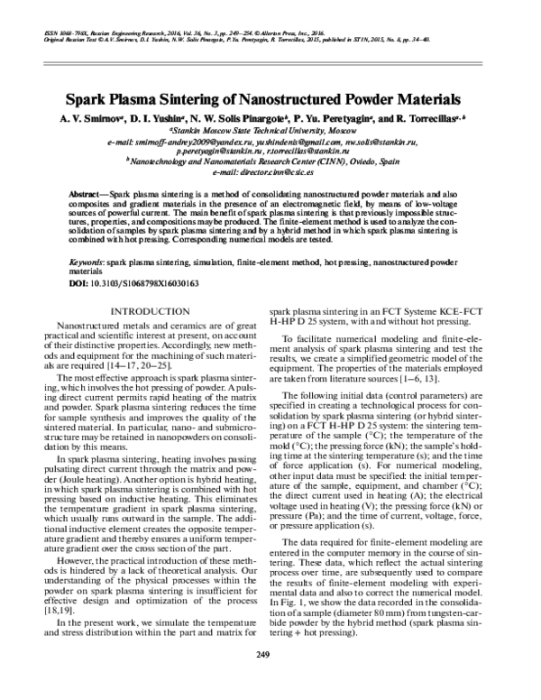 (PDF) Spark Plasma Sintering of Nanostructured Powder Materials