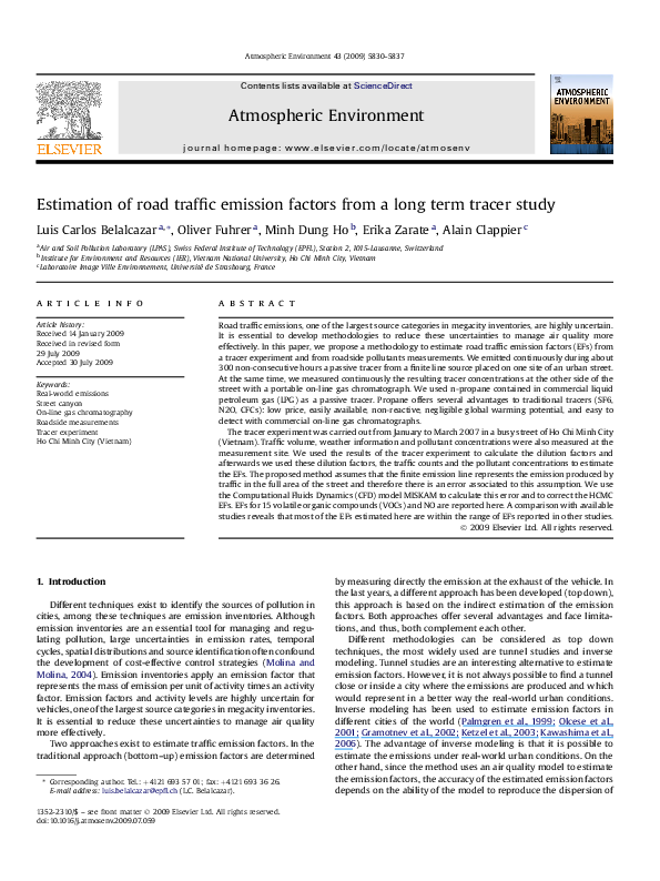 (PDF) Estimation of road traffic emission factors from a long term ...