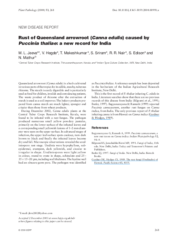 (PDF) Rust of Queensland arrowroot (Canna edulis) caused by Puccinia ...