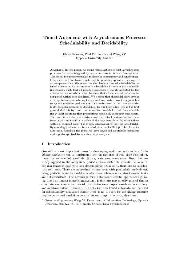 Pdf Timed Automata With Asynchronous Processes Schedulability And Decidability