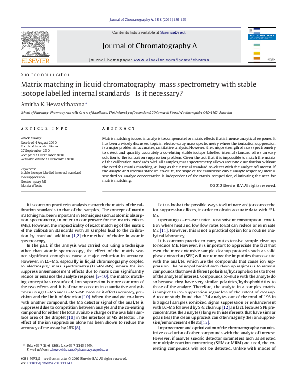 (PDF) Matrix matching in liquid chromatography–mass spectrometry with ...
