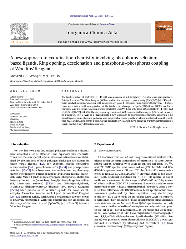 (PDF) A new approach to coordination chemistry involving phosphorus ...