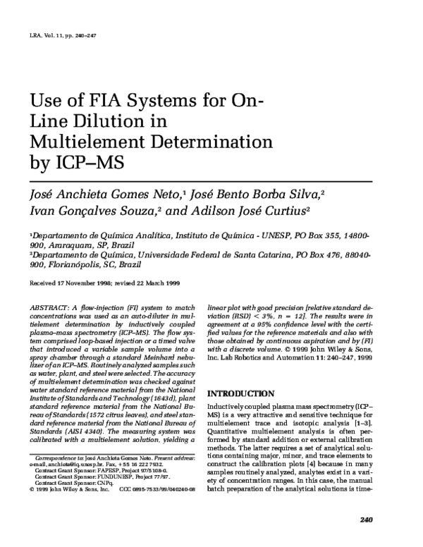(PDF) Use of FIA systems for on‐line dilution in multielement ...