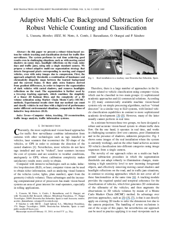 Pdf Adaptive Multicue Background Subtraction For Robust Vehicle Counting And Classification
