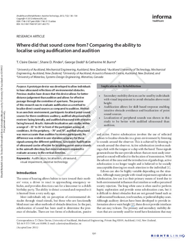 (PDF) Where did that sound come from? Comparing the ability to localise ...