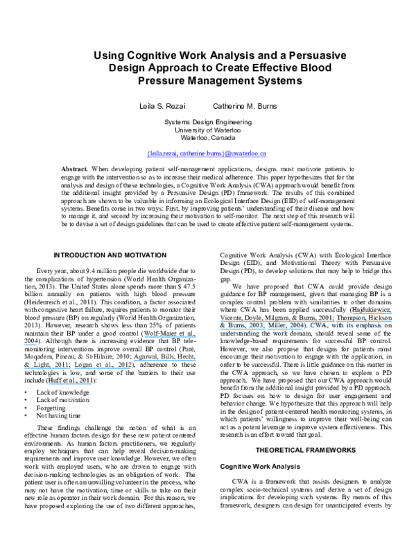 (PDF) Using Cognitive Work Analysis and a Persuasive Design Approach to ...