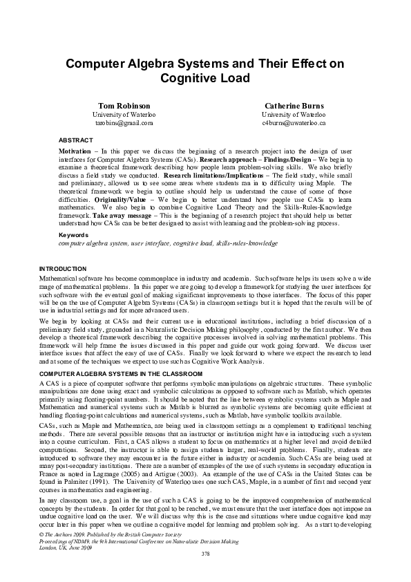 (PDF) Computer Algebra Systems and Their Effect on Cognitive Load