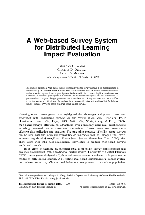 (PDF) A Web-Based Survey System for Distributed Learning Impact Evaluation