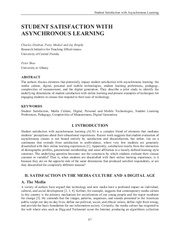(PDF) Student Satisfaction with Asynchronous Learning