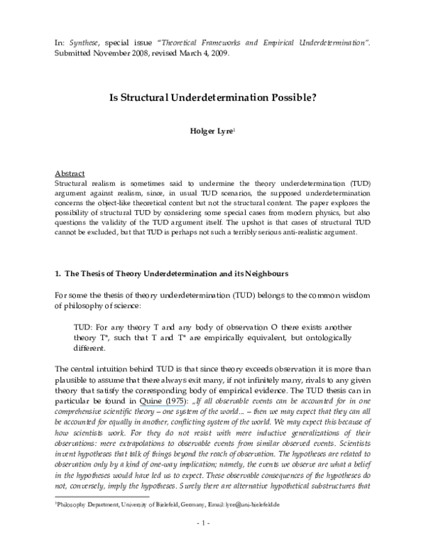 (PDF) Is structural underdetermination possible?