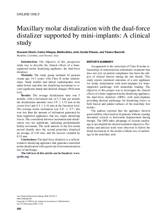 (PDF) Maxillary molar distalization with the dual-force distalizer ...