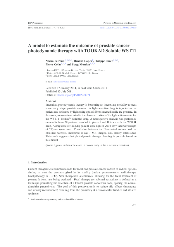 (PDF) A model to estimate the outcome of prostate cancer photodynamic ...