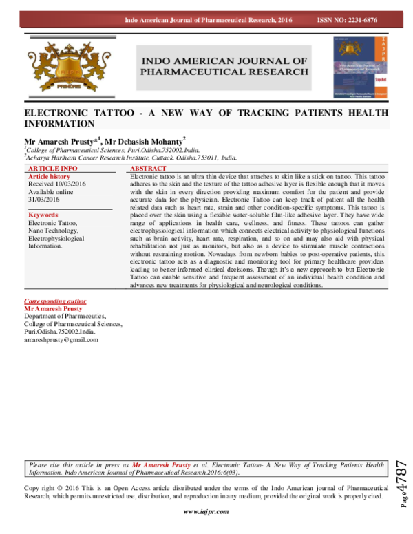 (PDF) ELECTRONIC TATTOO -A NEW WAY OF TRACKING PATIENTS HEALTH INFORMATION