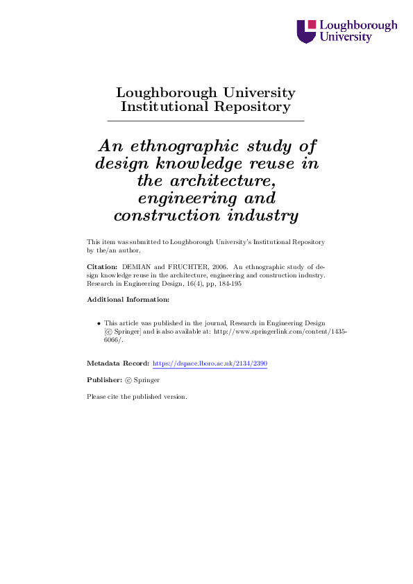 (PDF) An ethnographic study of design knowledge reuse in the architecture, engineering, and ...