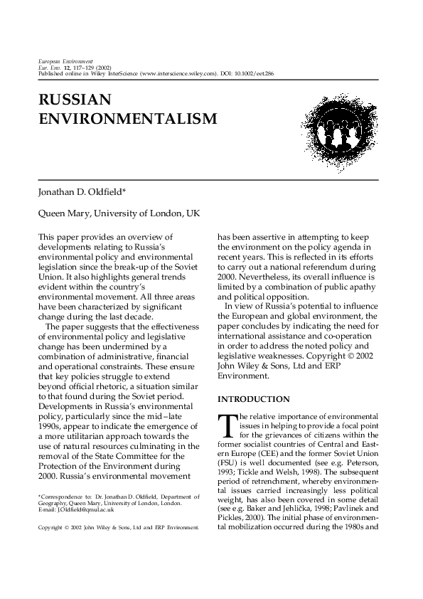 (PDF) Russian environmentalism