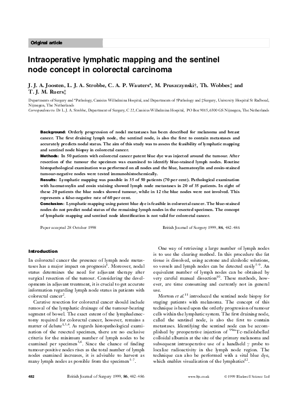 (PDF) Intraoperative lymphatic mapping and the sentinel node concept in ...