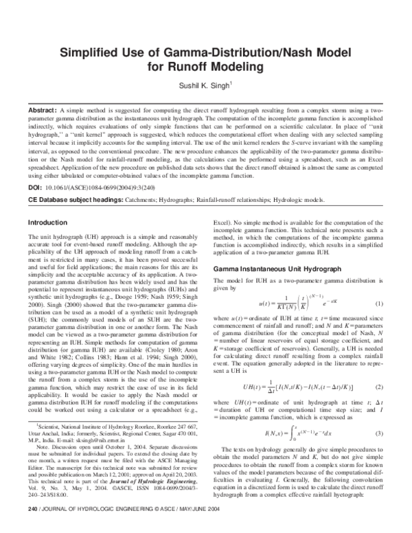 (PDF) Simplified Use of Gamma-Distribution/Nash Model for Runoff Modeling