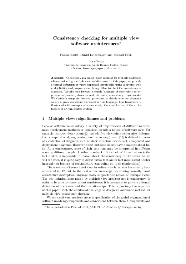 (PDF) Consistency checking for multiple view software architectures