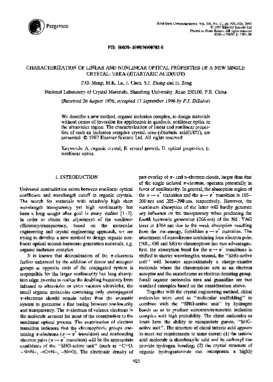 (PDF) Characterization of linear and nonlinear optical properties of urea-tartaric-acid single ...