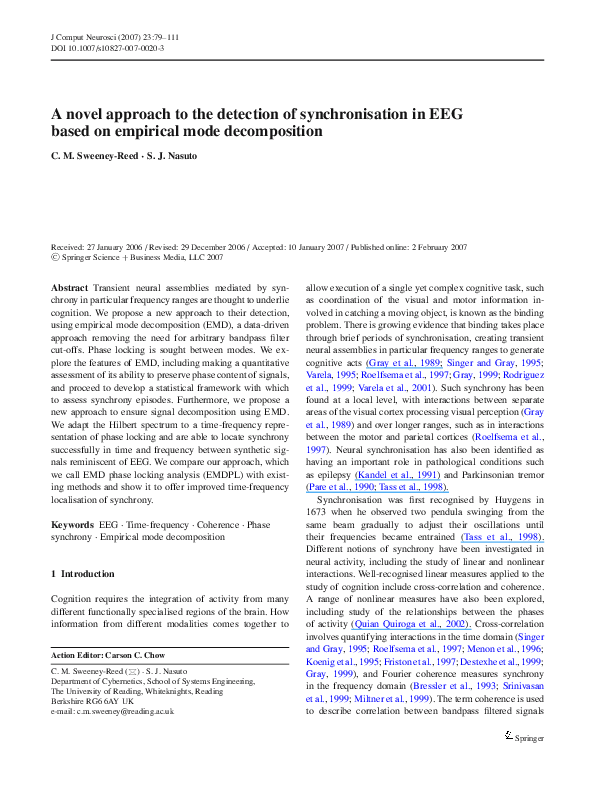 (PDF) A novel approach to the detection of synchronisation in EEG based on empirical mode ...