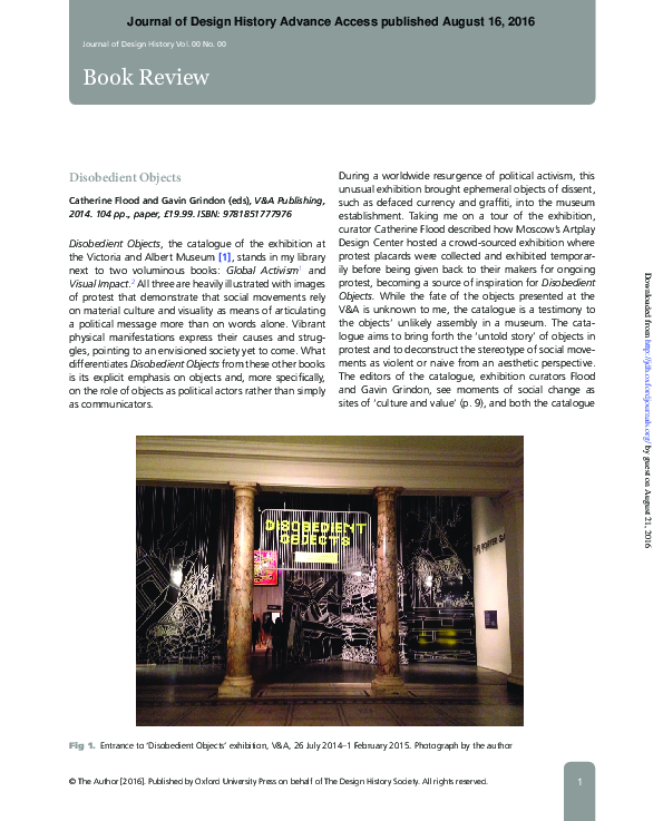 (PDF) Book Review: Disobedient Objects, Journal of Design History 2016