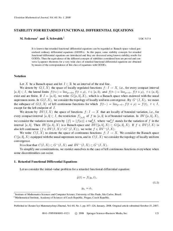 (PDF) Stability for retarded functional differential equations