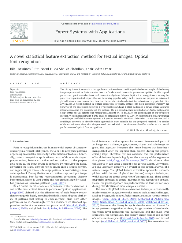 Pdf A Statistical Global Feature Extraction Method For Optical Font
