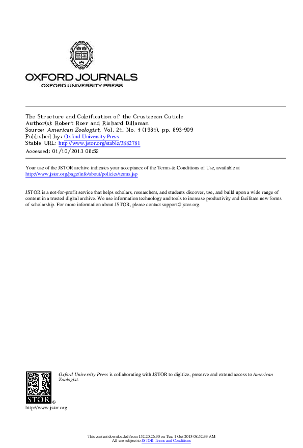 (PDF) The Structure and Calcification of the Crustacean Cuticle