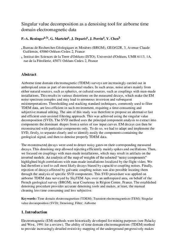 (PDF) Singular value decomposition as a denoising tool for airborne ...