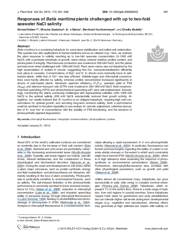 (PDF) Responses of Batis maritima plants challenged with up to two-fold ...
