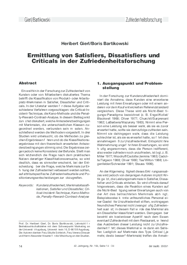 (PDF) Ermittlung von satisfiers, dissatisfiers und criticals in der ...