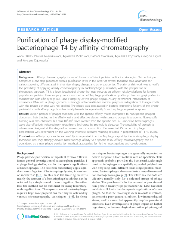 (PDF) Purification of phage display-modified bacteriophage T4 by ...