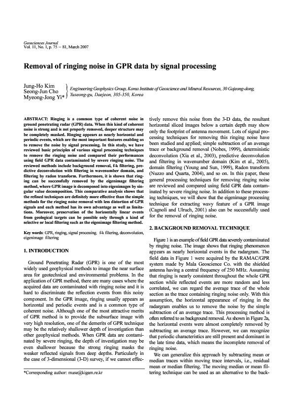 (PDF) Removal of ringing noise in GPR data by signal processing
