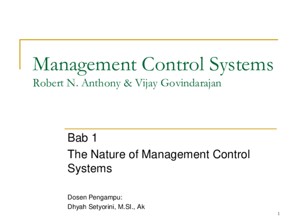 (PDF) Management Control Systems The Nature of Management Control Systems