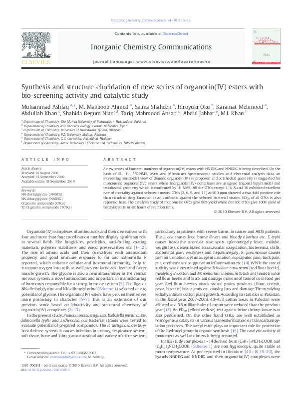 (PDF) Synthesis and structure elucidation of new series of organotin(IV ...