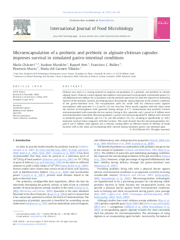 (PDF) Microencapsulation of a probiotic and prebiotic in alginate ...
