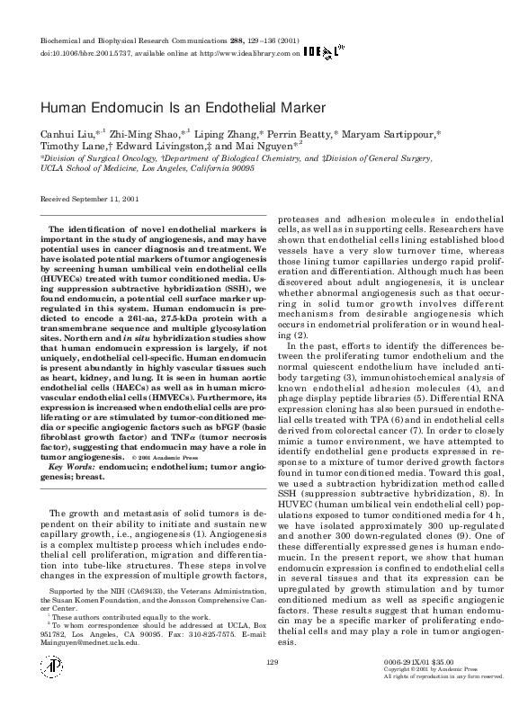 (PDF) Human Endomucin Is an Endothelial Marker