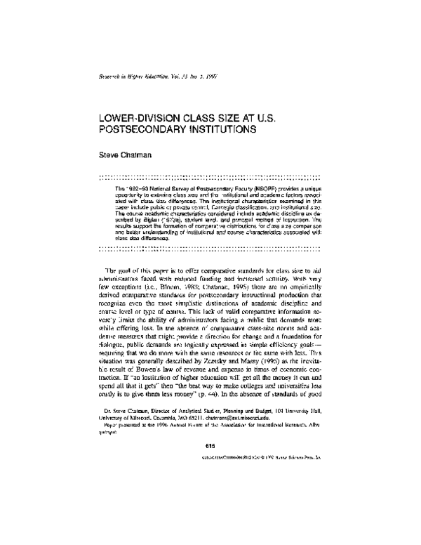 (PDF) Lower-Division Class size at U.S. Postsecondary Institutions