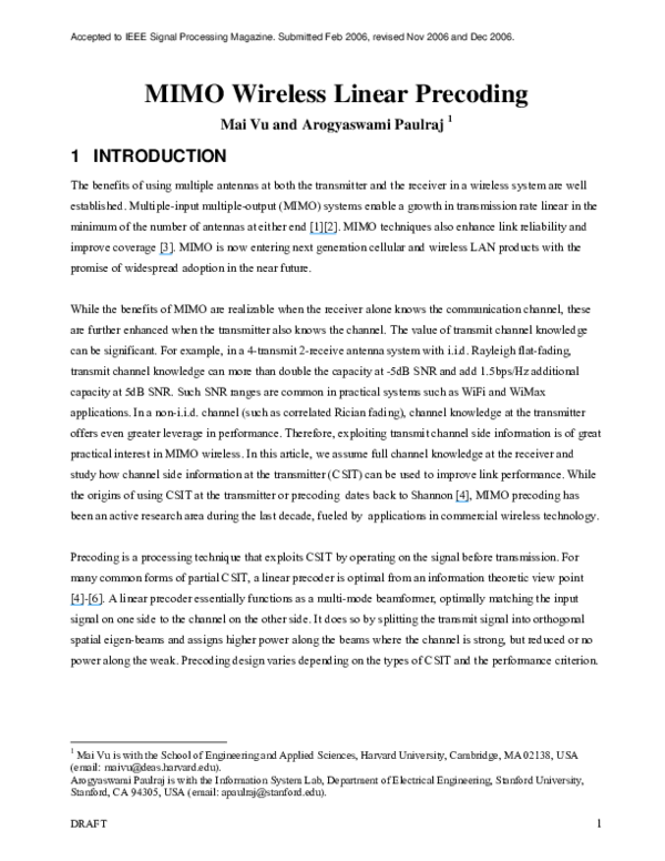 Pdf Mimo Wireless Linear Precoding Mai Vu