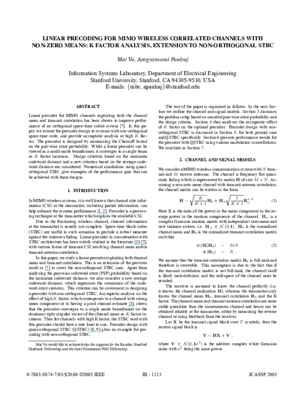 (PDF) Linear precoding for MIMO wireless correlated channels with non ...