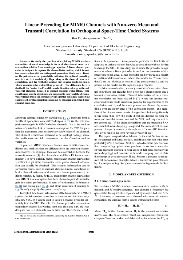Pdf Dynamic Linear Precoding For Mimo Systems