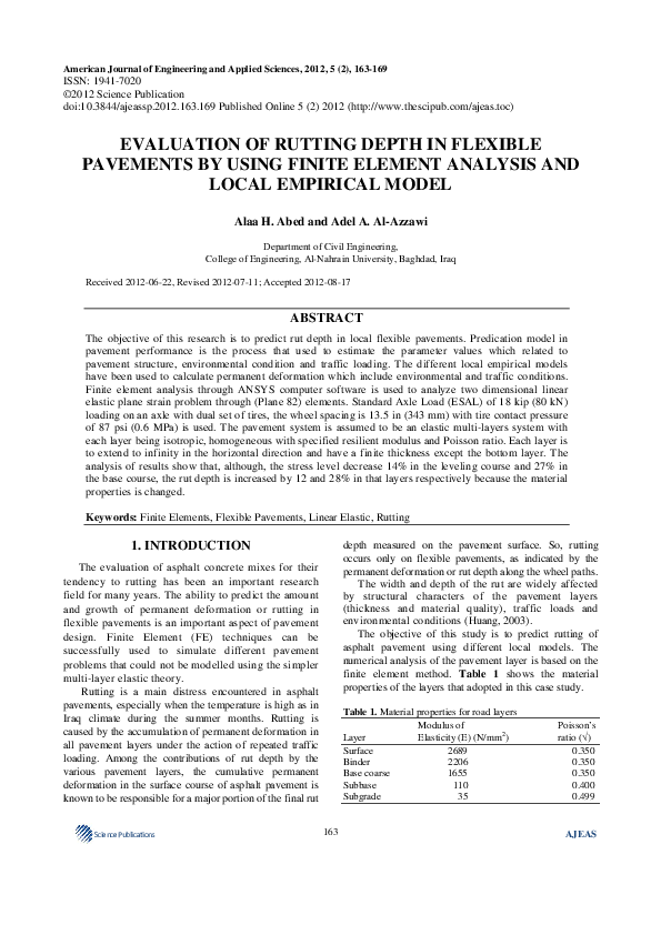 Pdf Evaluation Of Rutting Depth In Flexible Pavements By Using Finite Element Analysis And