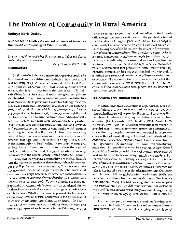 (PDF) The Problem of Community in Rural America